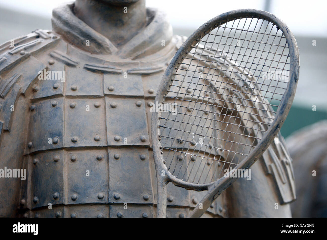 A view of the racquet on a statue on the new Court 2 during the ...