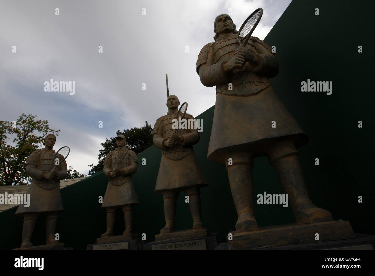A view of the statues on the new Court 2 during the Wimbledon ...