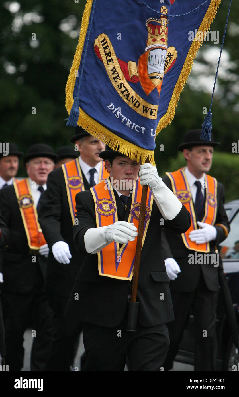Portadown Orange man march towards Drumcree Parish Church as the lodge ...