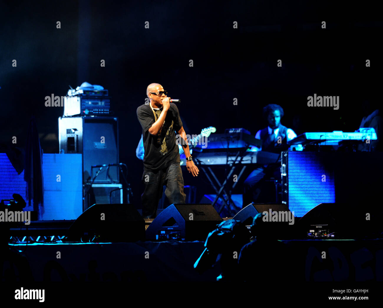 Jay z performs on pyramid stage glastonbury festival hi-res stock ...