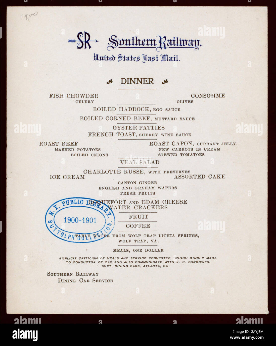 A formal dinner held aboard a Southern Railway dining car while en ...