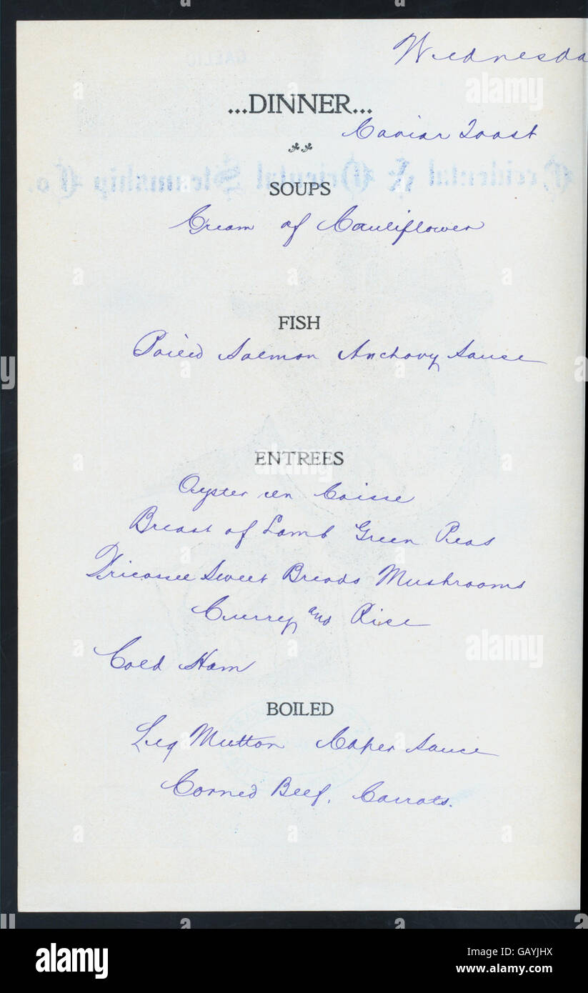 This title references a dinner event aboard the SS Gaelic, a ship ...