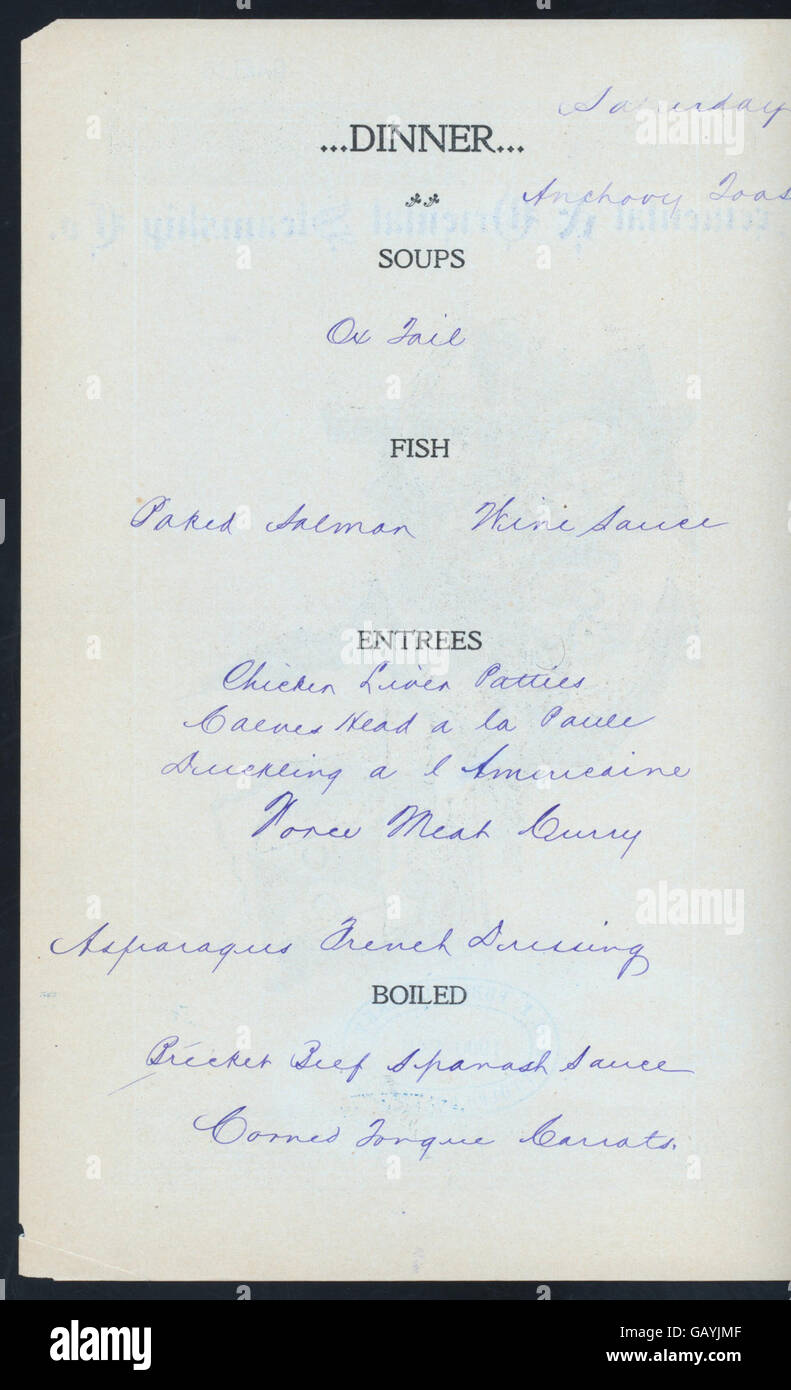 A dinner held aboard the SS Gaelic, operated by Occidental & Oriental ...