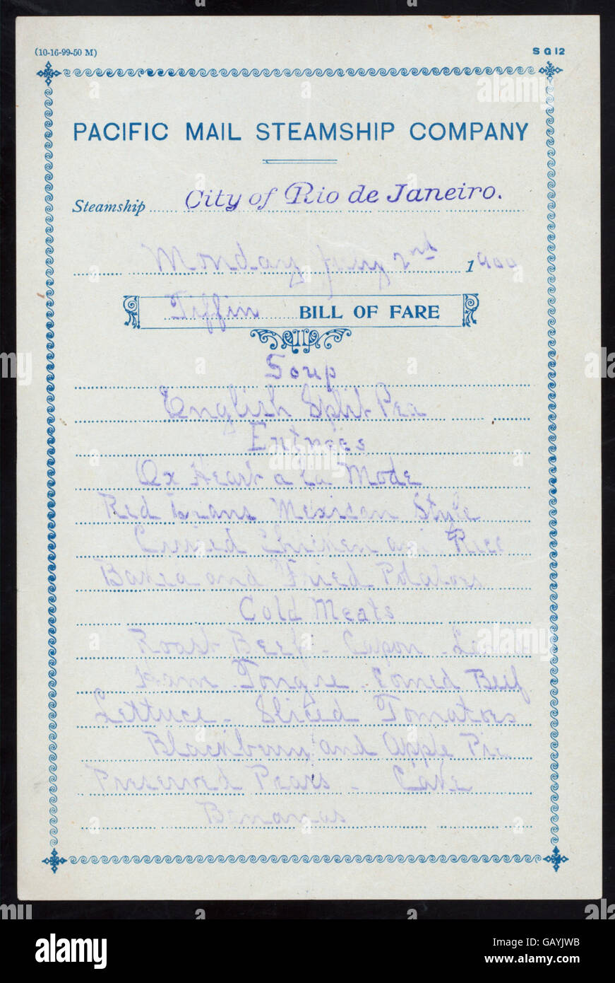 A dinner event held aboard the SS Rio de Janeiro, part of the Pacific ...