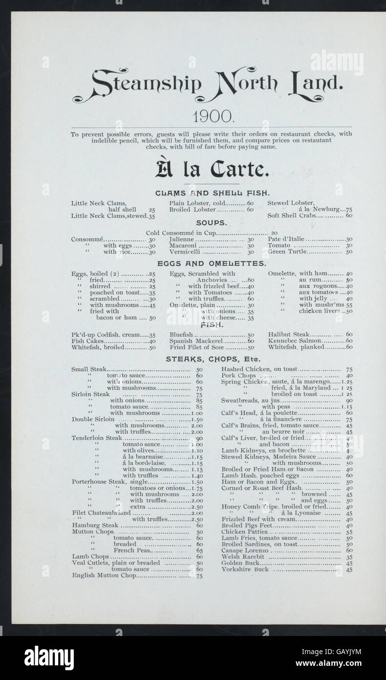 An à la carte meal service was provided aboard the SS North Land, a ...