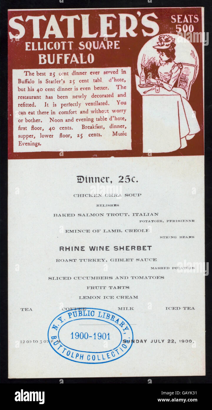 A dinner hosted by Statler’s in Buffalo, New York, likely a formal ...