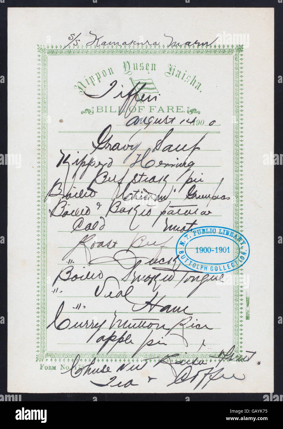 A tiffin service hosted by Nippon Yusen Kaisha aboard the SS. Kamakura ...