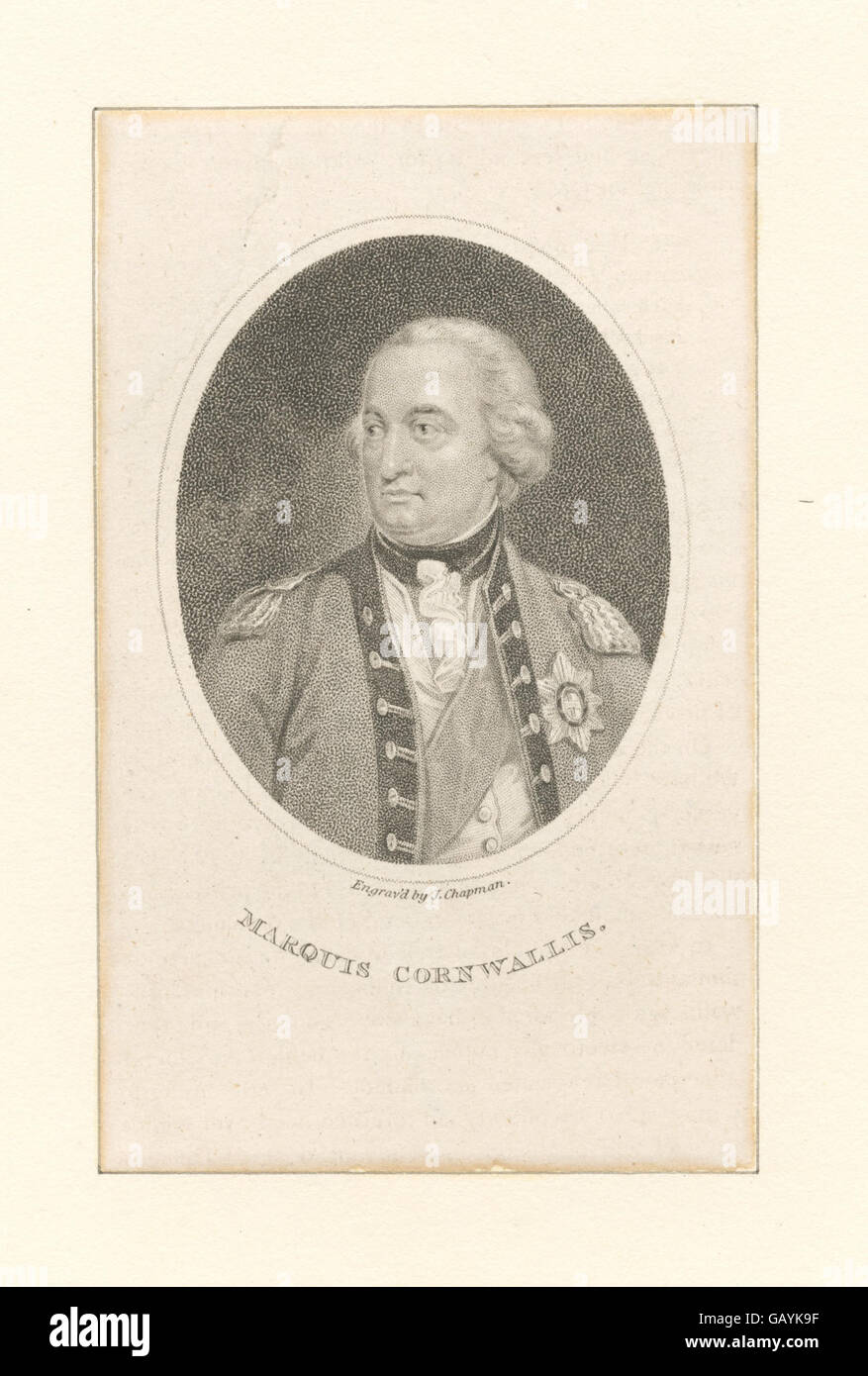A portrait of Marquis Cornwallis, a British Army officer best known for ...