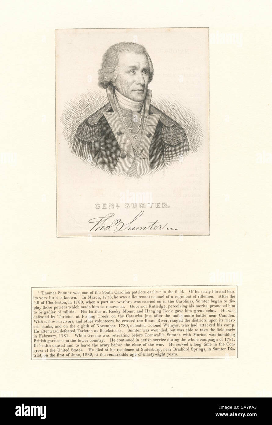 A portrait or historical reference to General Thomas Sumter, an ...