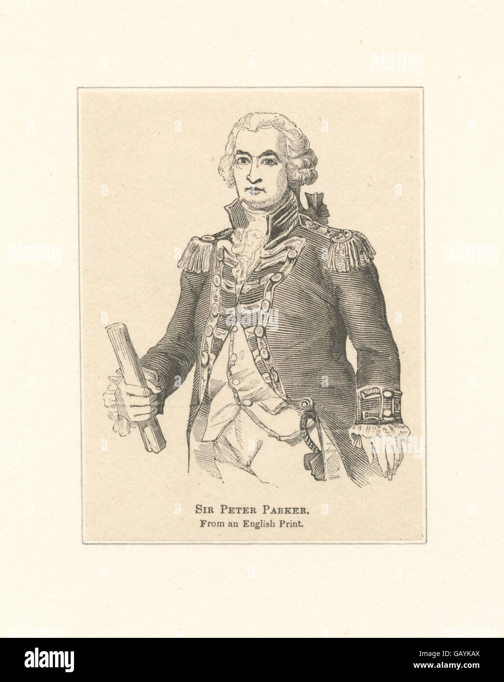 A historical figure, likely a British naval officer, Sir Peter Parker ...