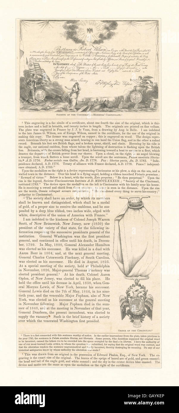 Society of the Cincinnati - Member's certificate; Order of the ...