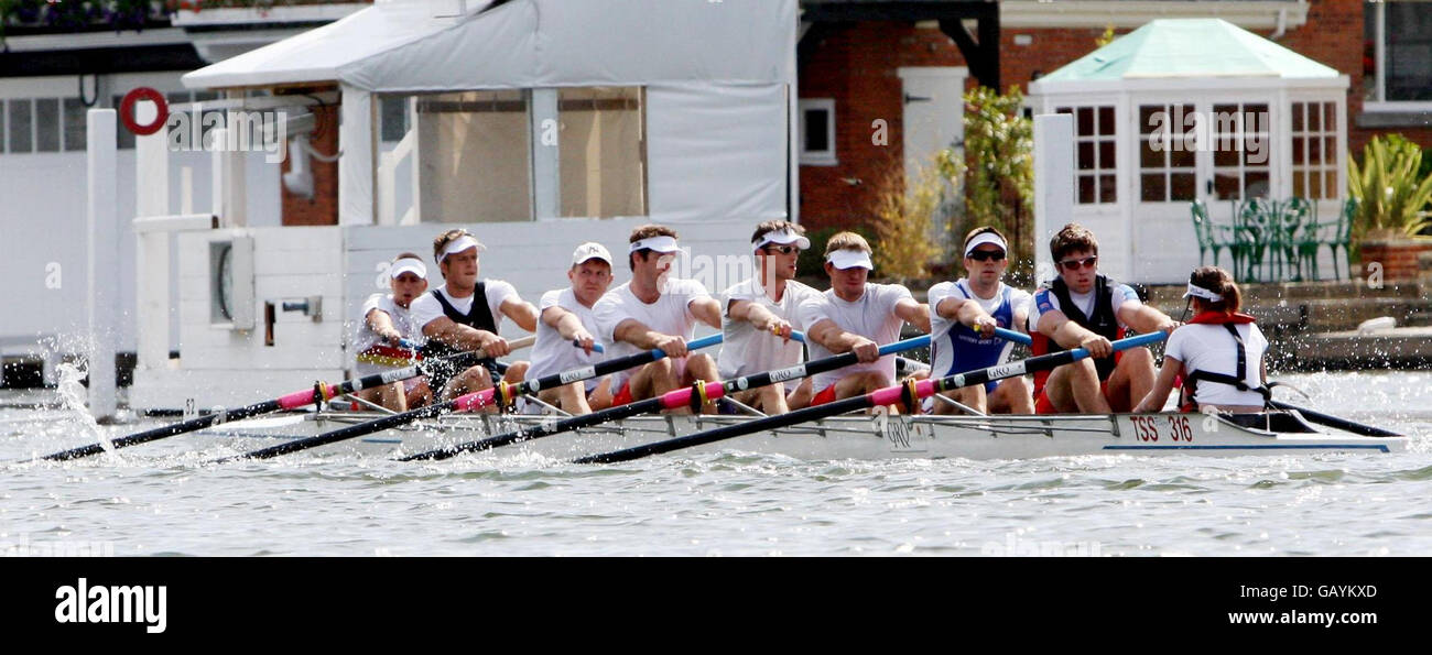A rowing team on practice day before the start of the Henley Royal ...