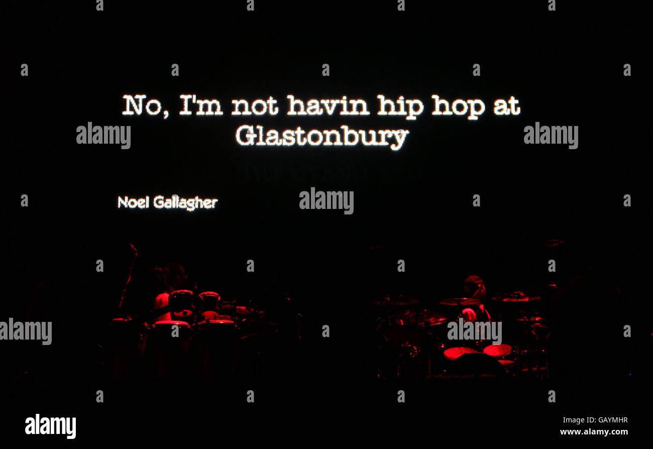 The video screen before Jay-Z performs on the Pyramid Stage during day ...