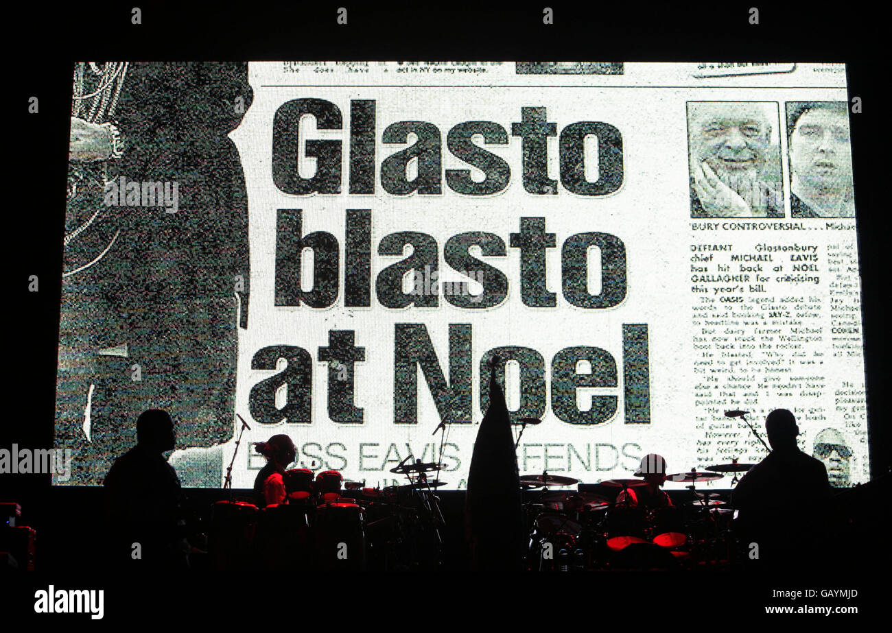 The video screen before Jay-Z performs on the Pyramid Stage during day ...