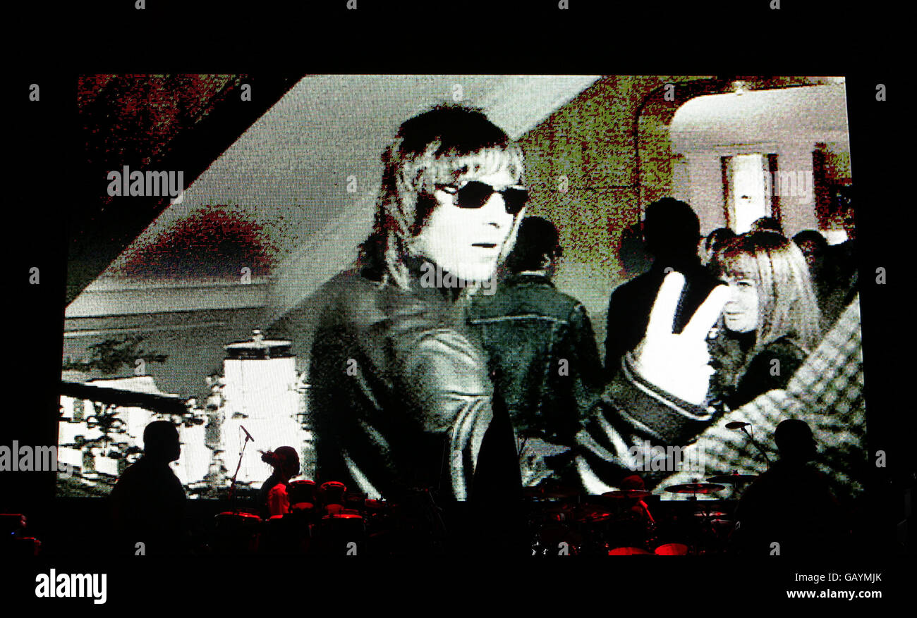 The video screen before Jay-Z performs on the Pyramid Stage during day ...