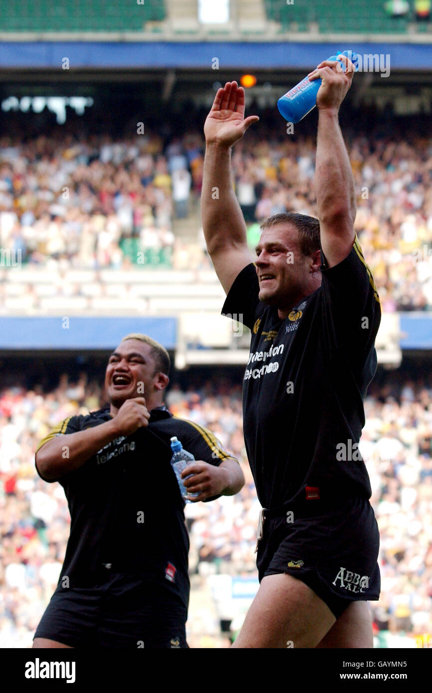 London wasps trevor leota paul volley celebrate victory over gloucester ...