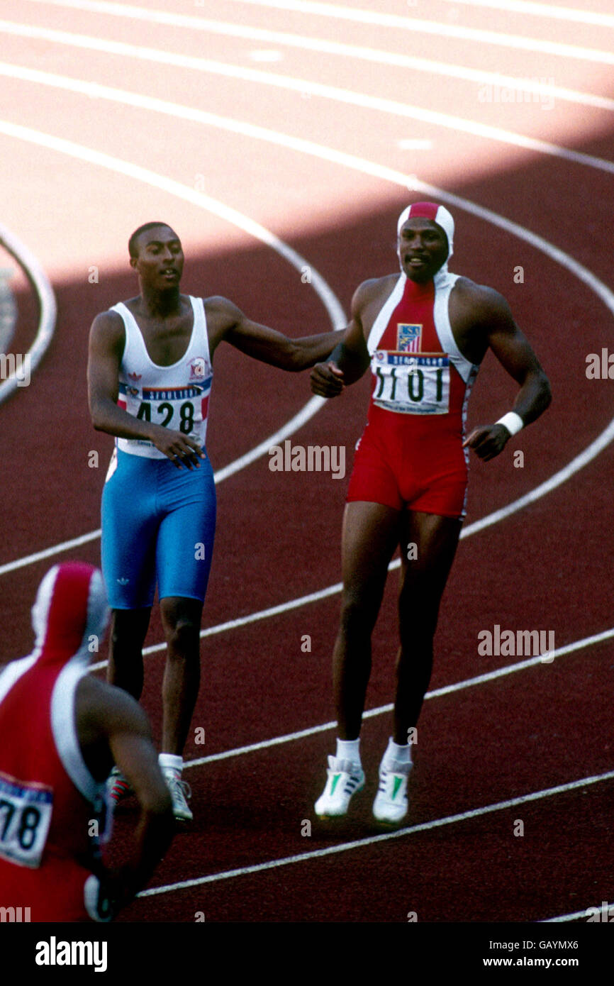 (L-R) Great Britain's Colin Jackson, who won the silver medal ...