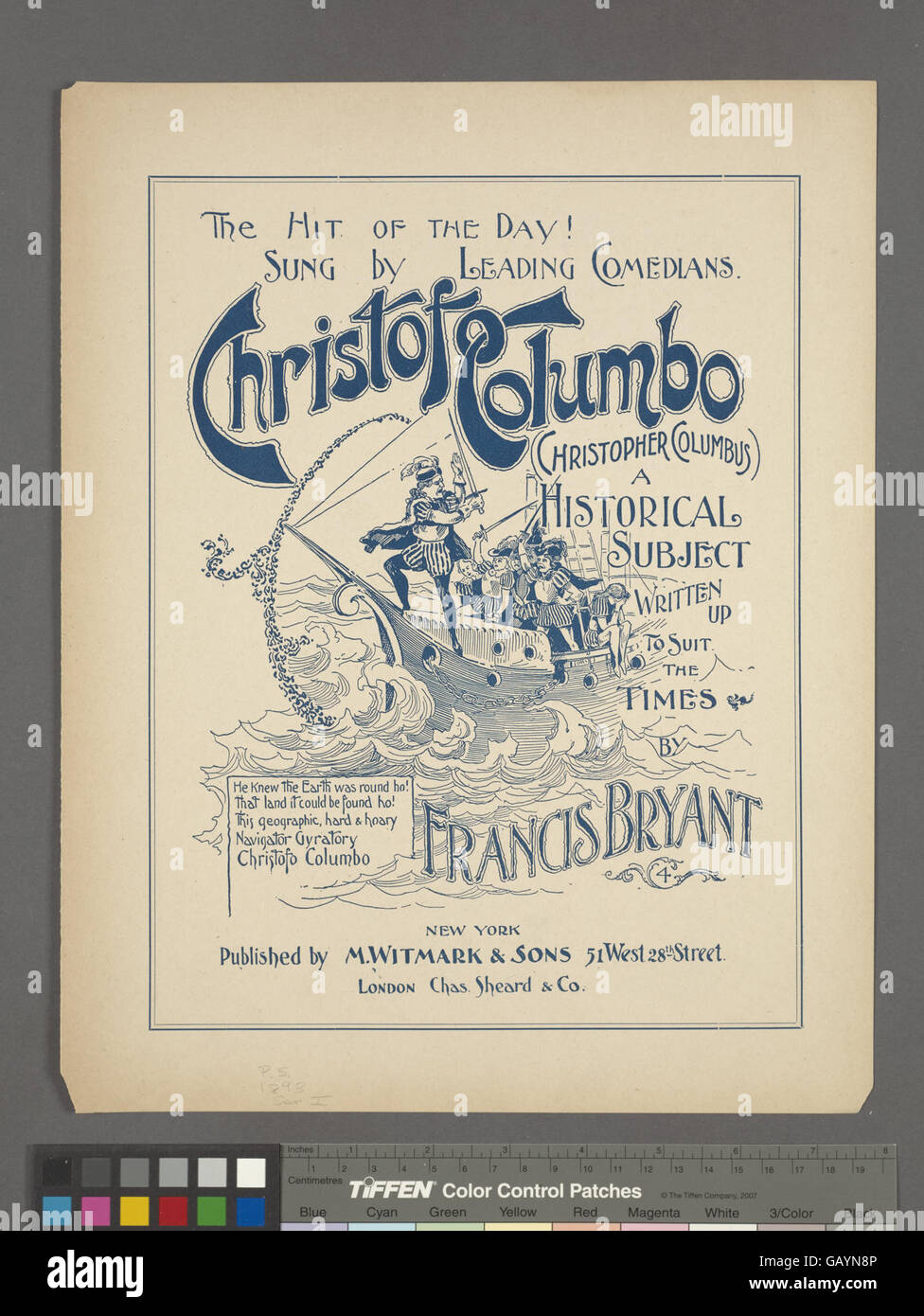 An artwork titled 'Christofo Columbo', depicting Christopher Columbus ...