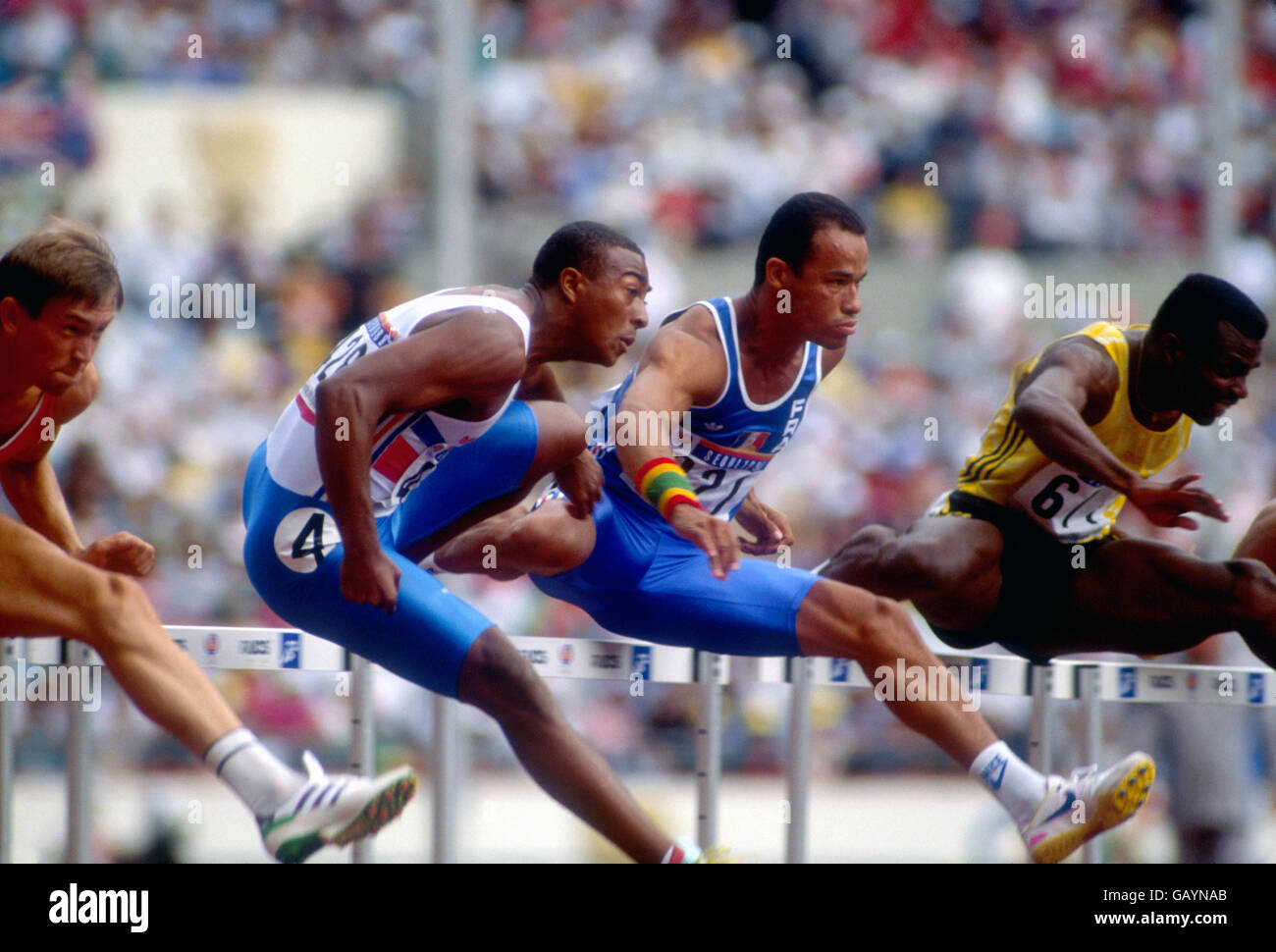 Great Britain's Colin Jackson (second l) in action in his semi final ...