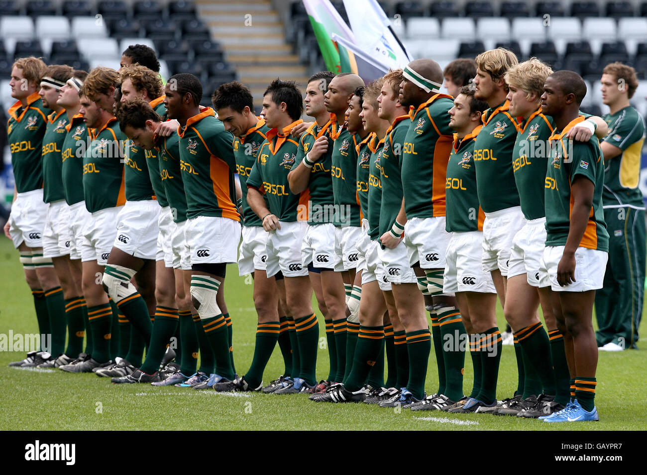 South africa line up prior to their match agains wales hi-res stock ...
