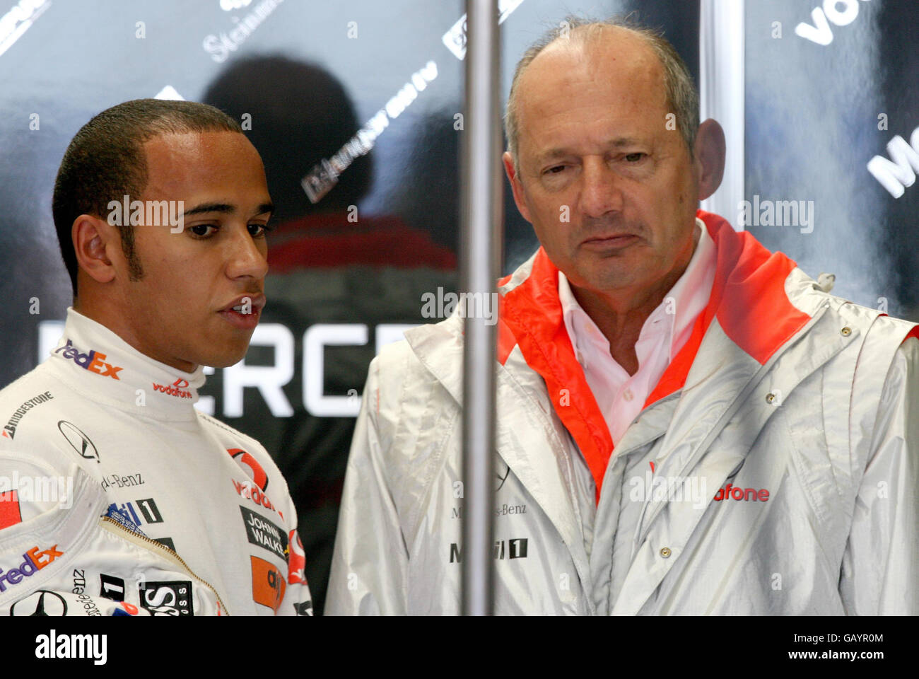 Mclarens lewis hamilton and ceo ron dennis at silverstone hi-res stock ...