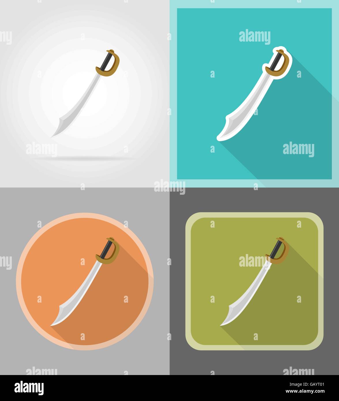 old retro pirate sword flat icons vector illustration isolated on ...