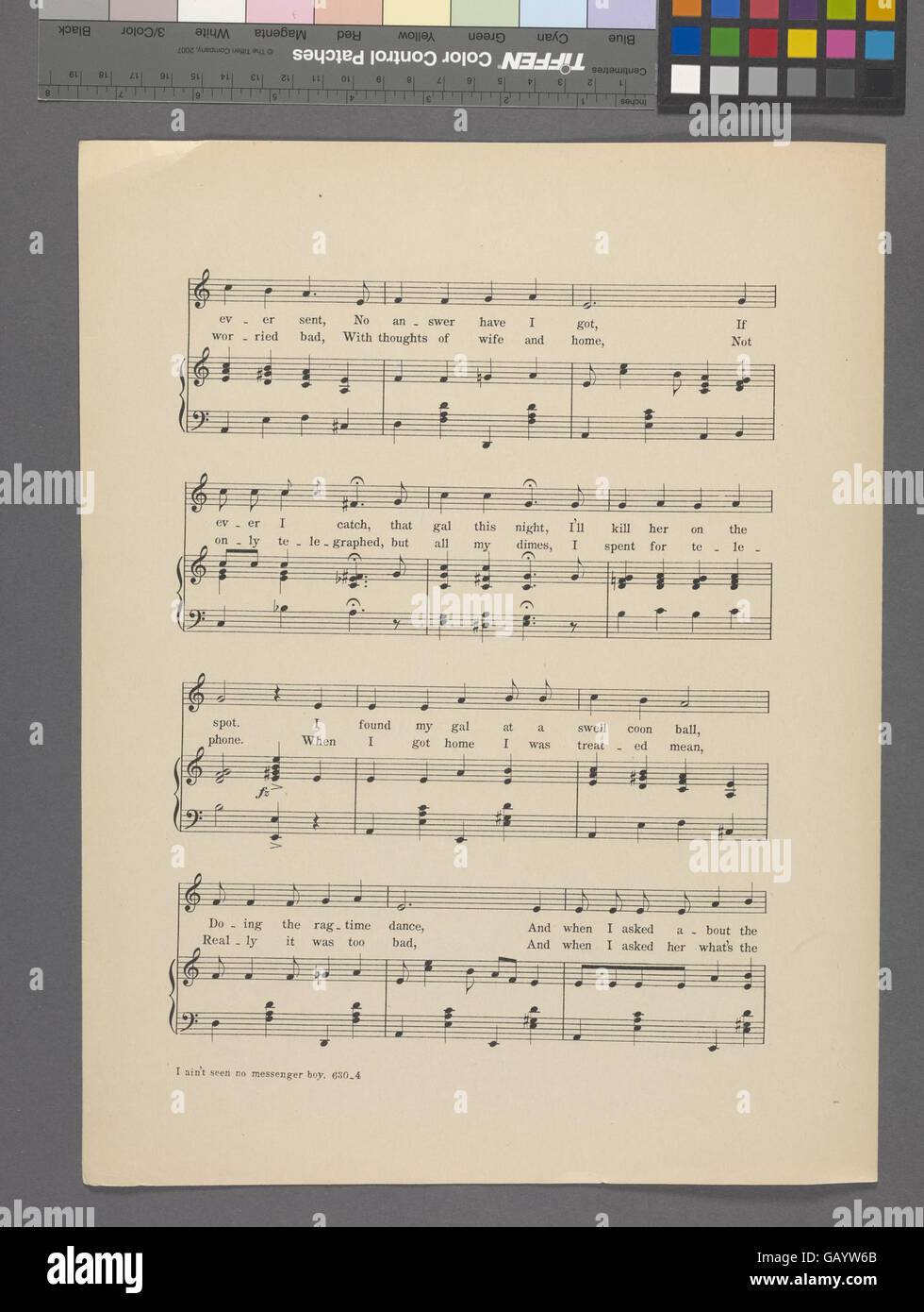The phrase 'I Ain't Seen No Messenger Boy' suggests a song or ...
