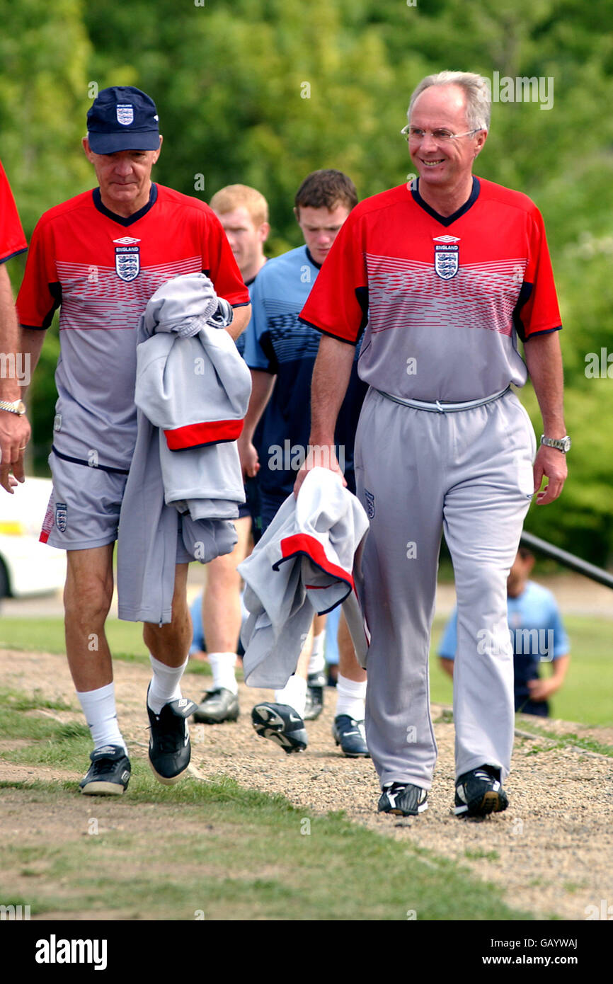 England's manager Sven Goran Eriksson and assistant Tord Grip leads his ...