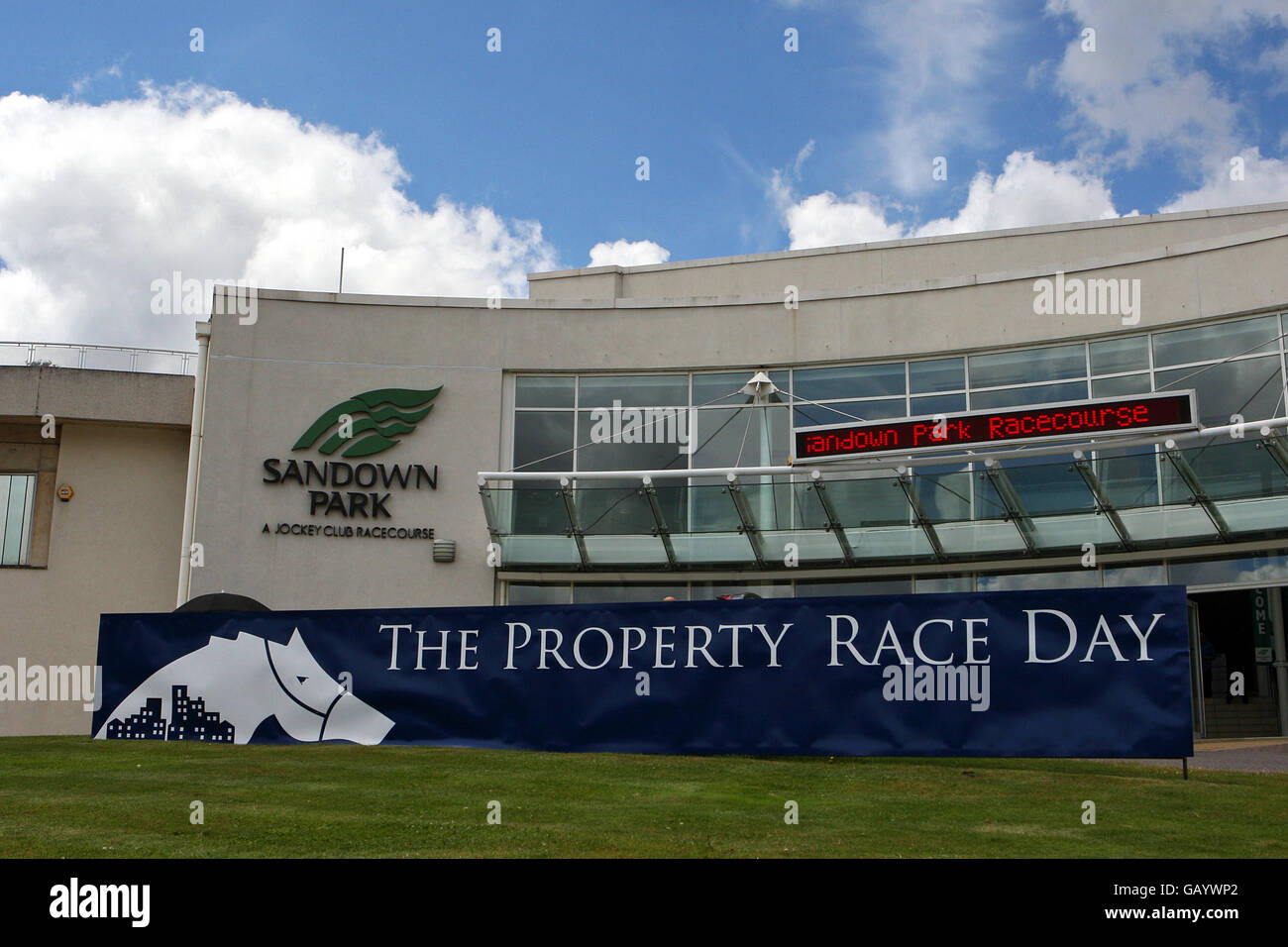 Horse racing races the property race day signage hi-res stock ...
