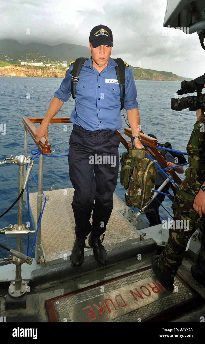 Prince william boards the royal navy frigate hms iron duke hi-res stock ...