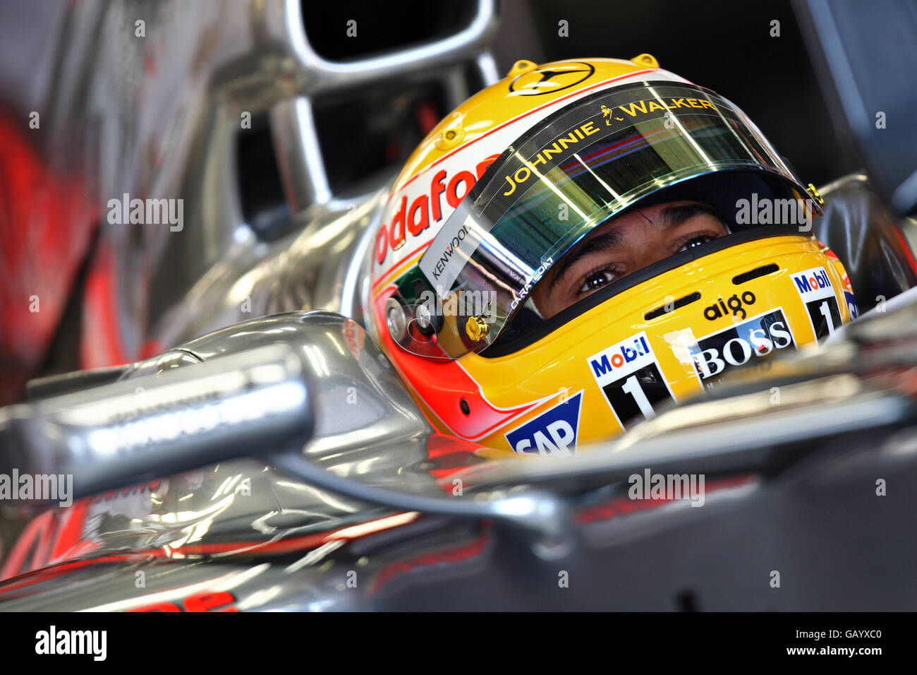 F1 cockpit helmet headshot head shot portrait hi-res stock photography ...