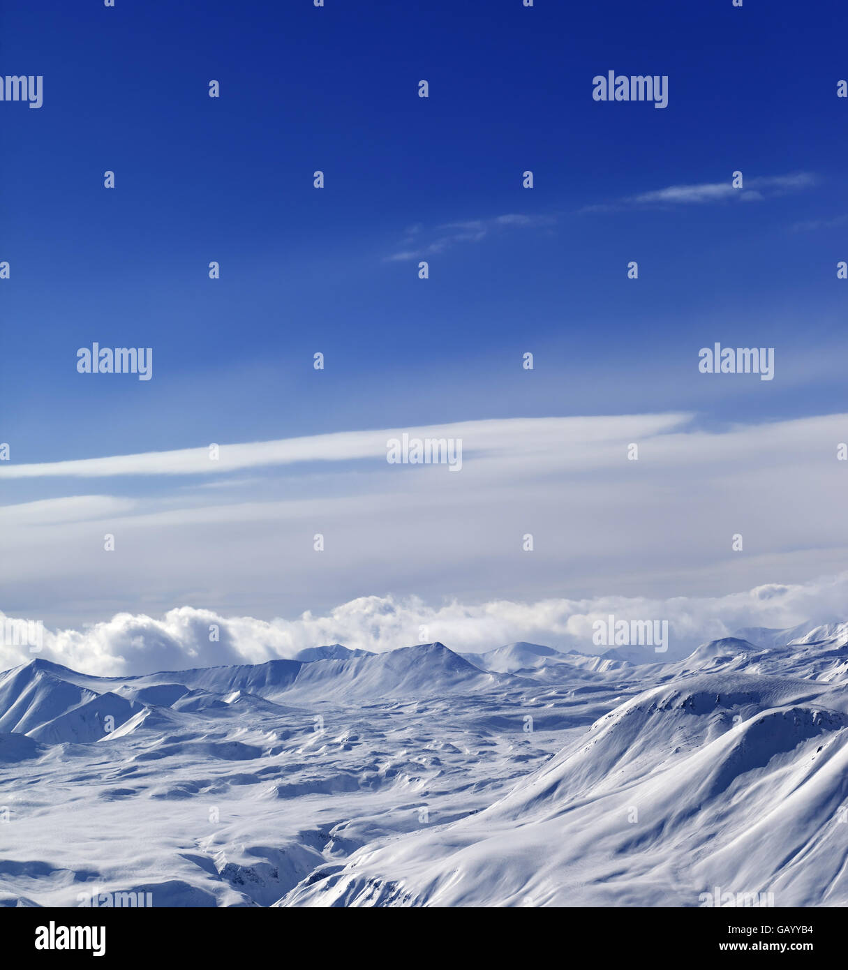 View from ski resort on snowy mountains. Caucasus Mountains, Georgia ...