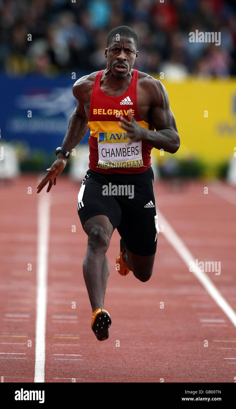 Dwain Chambers competes in the 100 mtrs semi-final during the Norwich ...