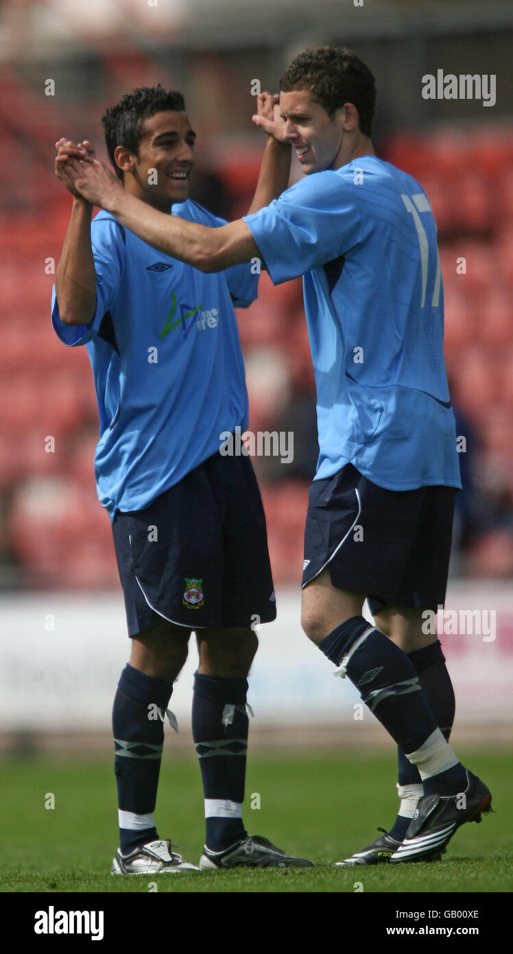 Wrexham's Wes Baynes celebrates scoring against Wolverhampton Wanderers ...
