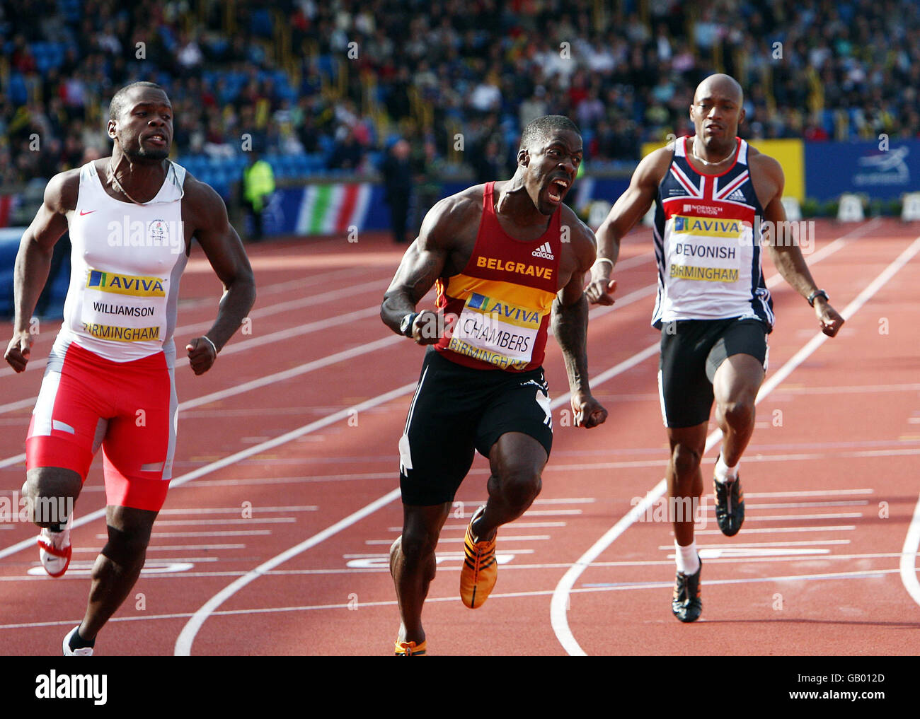 Dwain Chambers wins the 100 meters final from Simeon Williamson in 10. ...