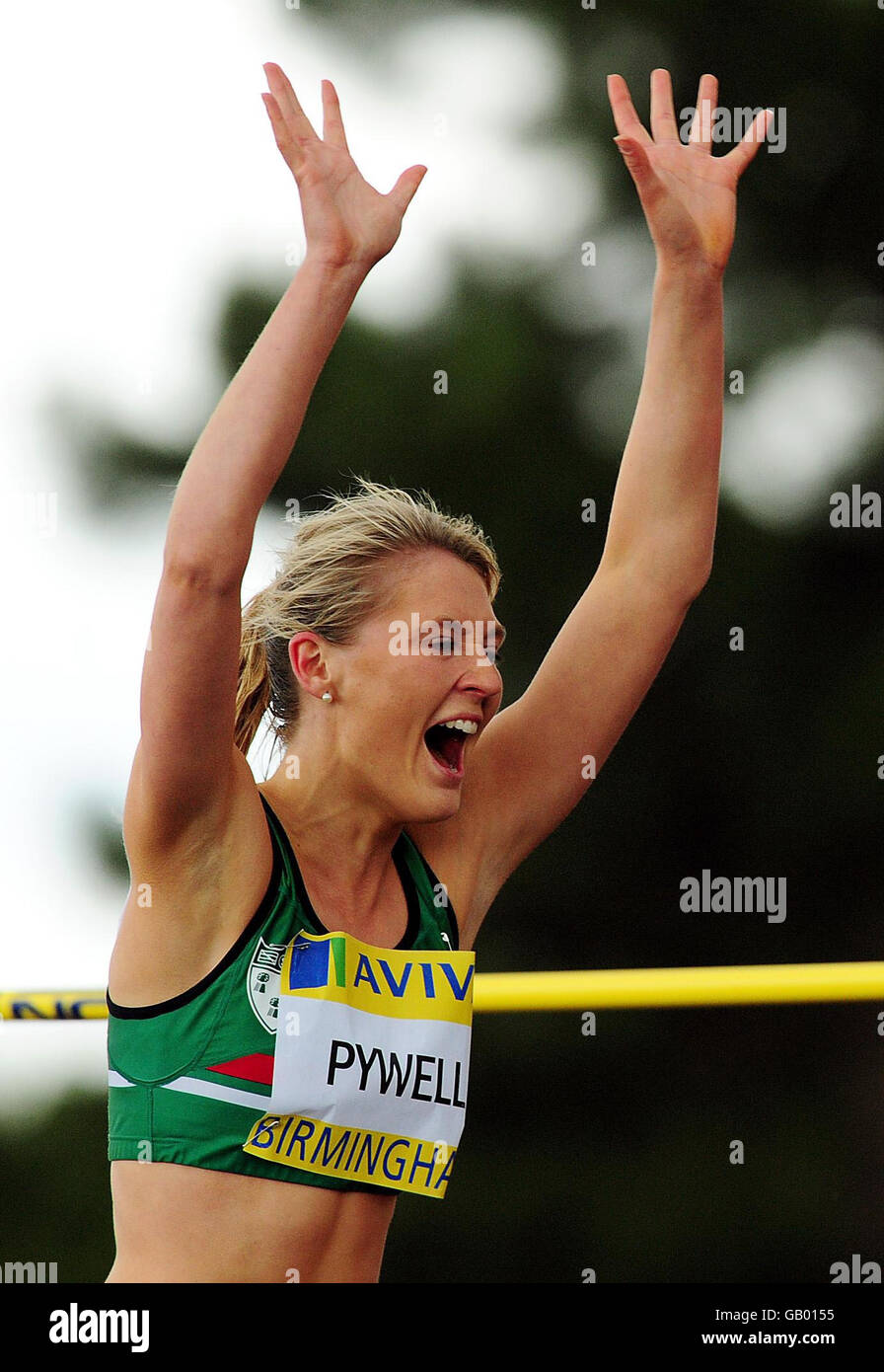 Stephanie Pywell celebrates after winning the Women's High Jump during ...
