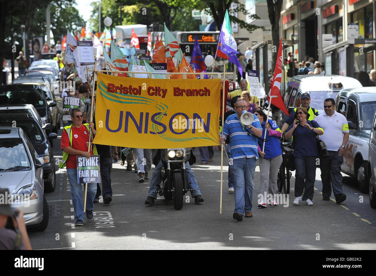 Striking unison members march through Bristol City centre Stock Photo ...