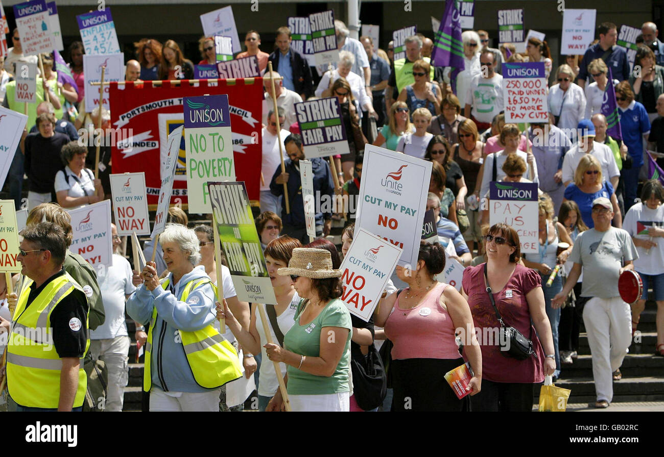 Local government workers from the UNISON and Unite unions, demonstrate ...