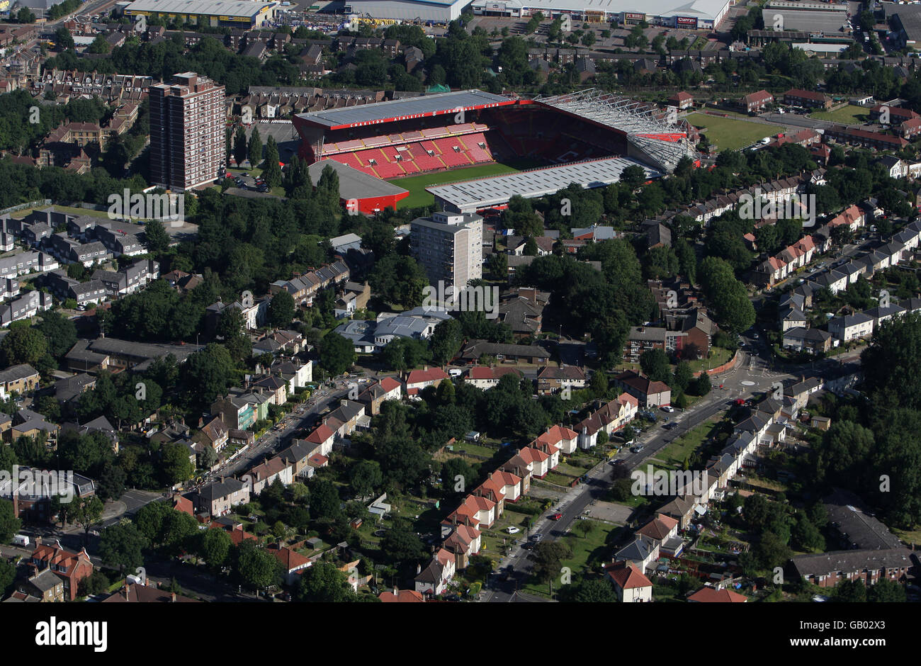 Aerial photo shows The Valley, the stadium of Charlton Athletic ...