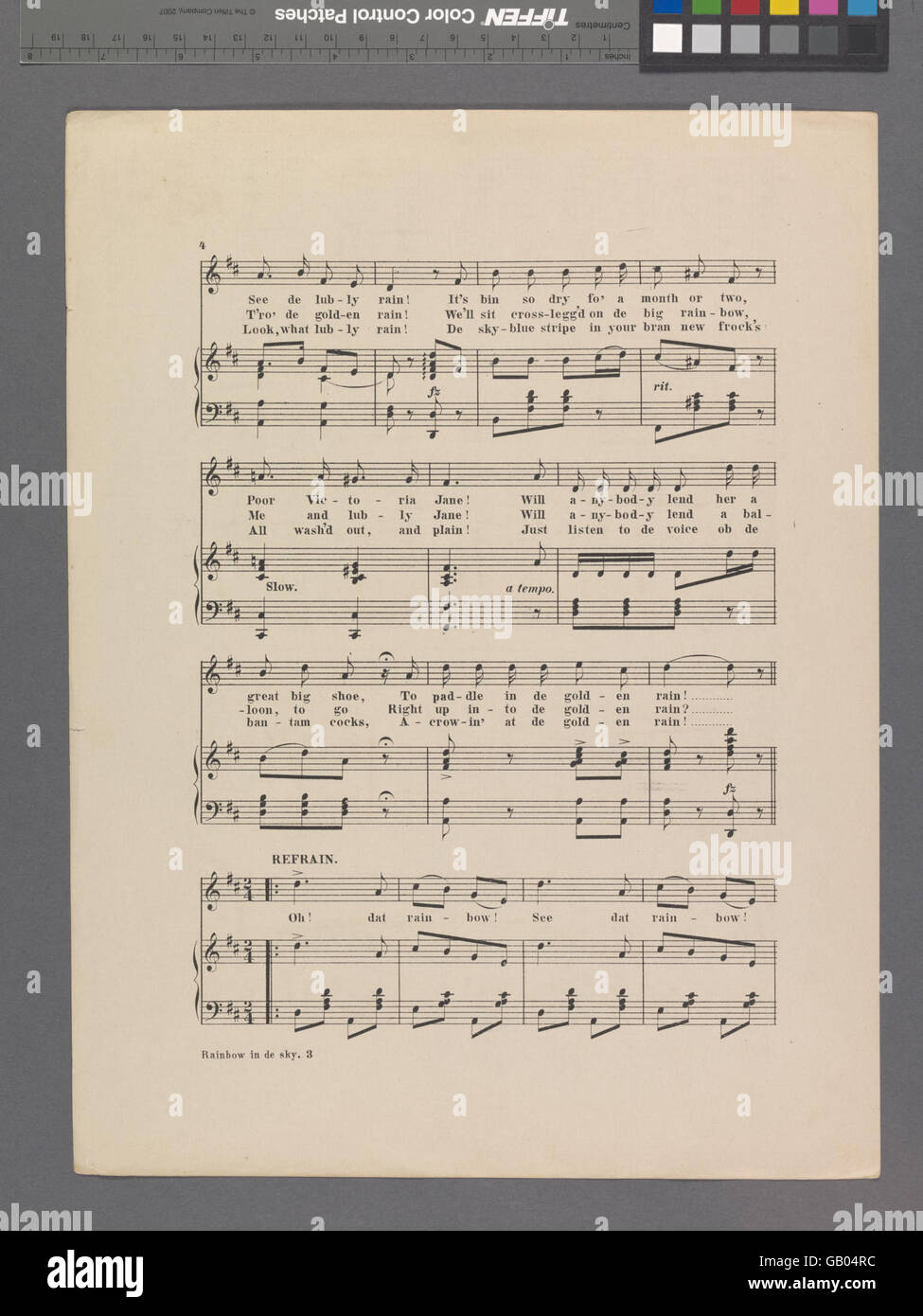 'Rainbow in de Sky' suggests a joyful or hopeful theme, likely ...