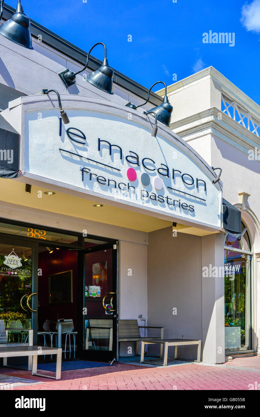 The modern design of the "Le Macaron", a French Pastries shop entrance ...