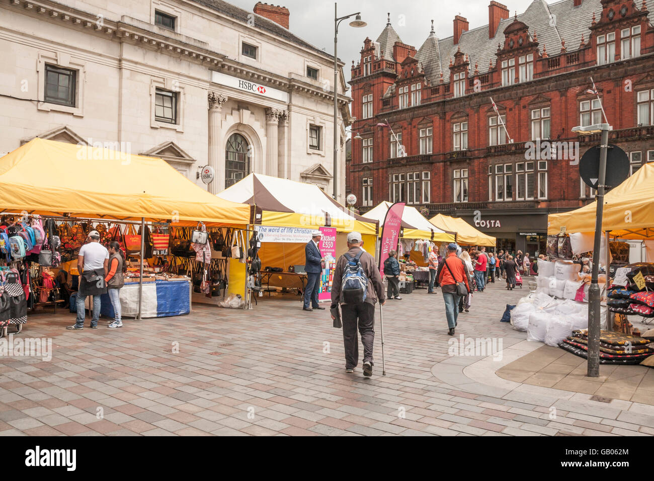 A busy market day in Darlington town center in the north east of ...