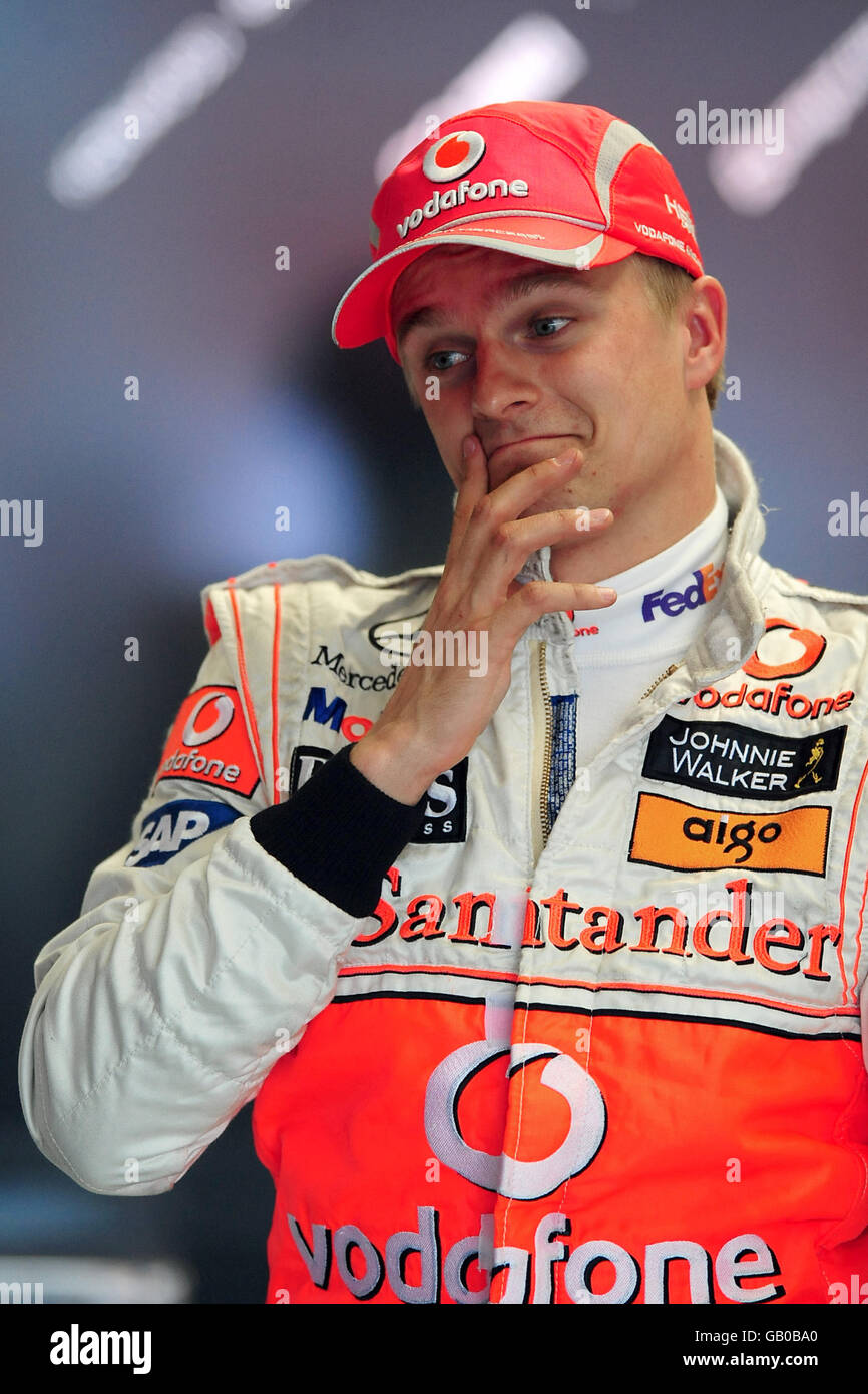 Finland's and McLaren Mercedes driver Heikki Kovalainen in the pits ...