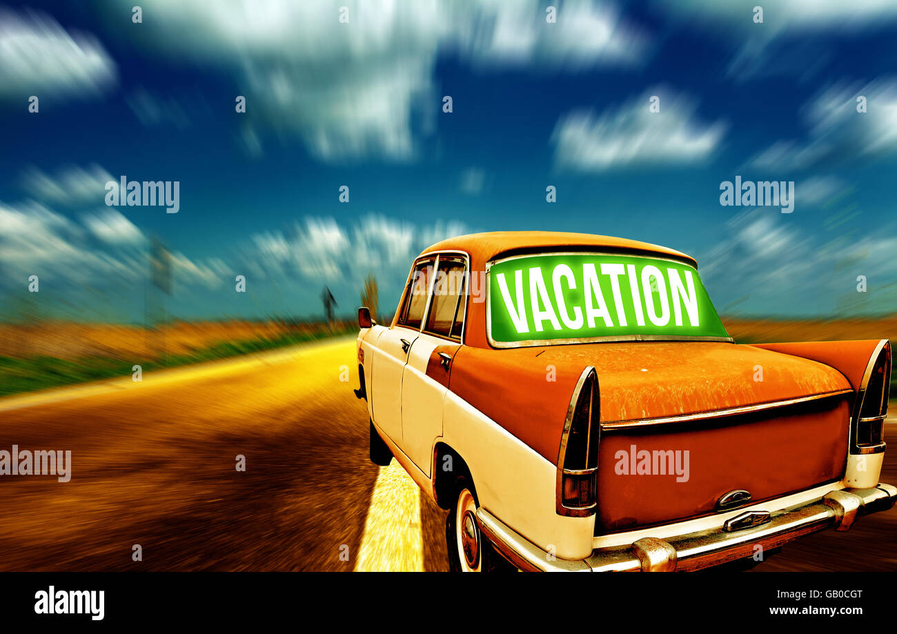 Vacation Trip Concept with Car on Road in Summer Stock Photo - Alamy