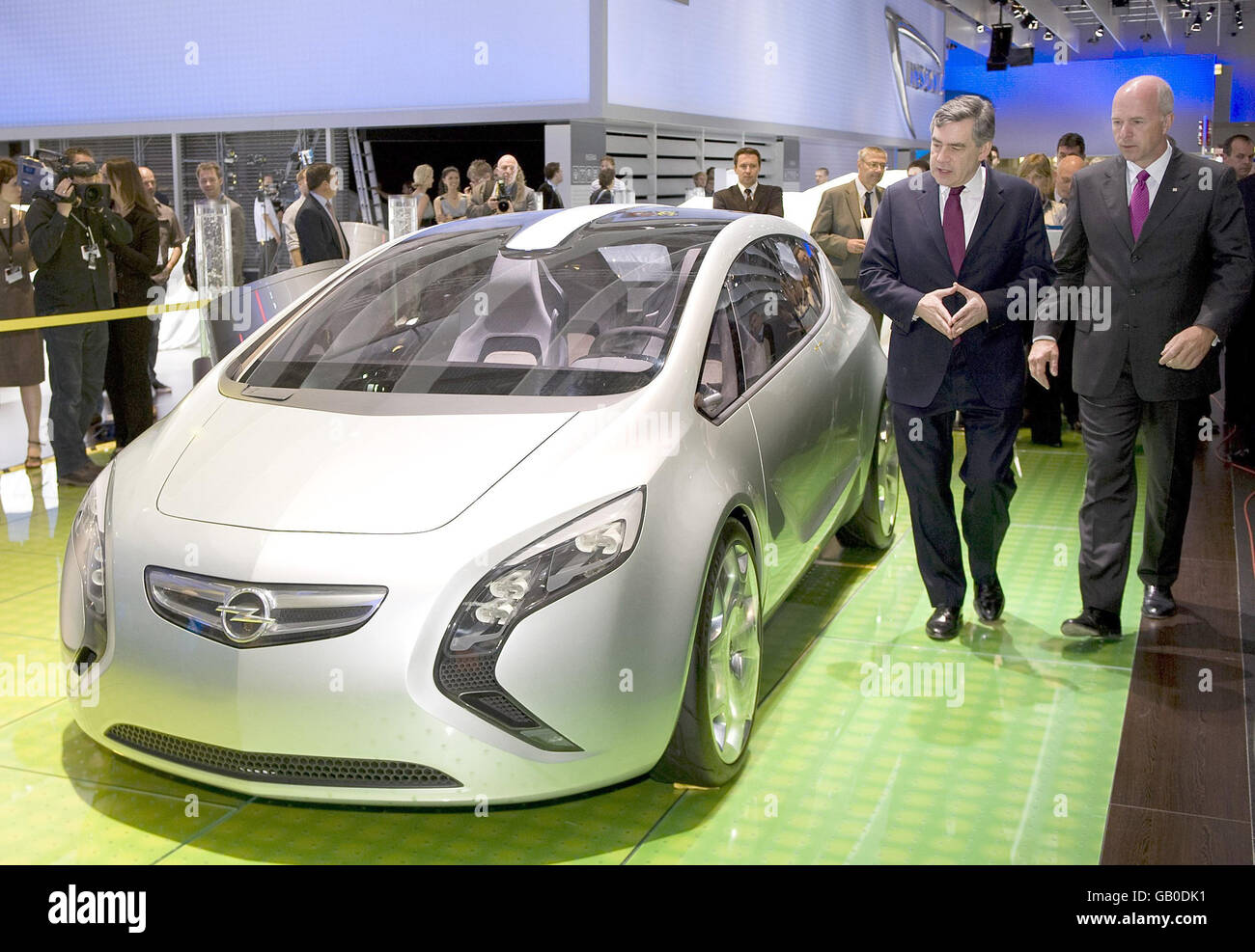 Prime Minister Gordon Brown is shown the latest model hybrid Vauxhall ...