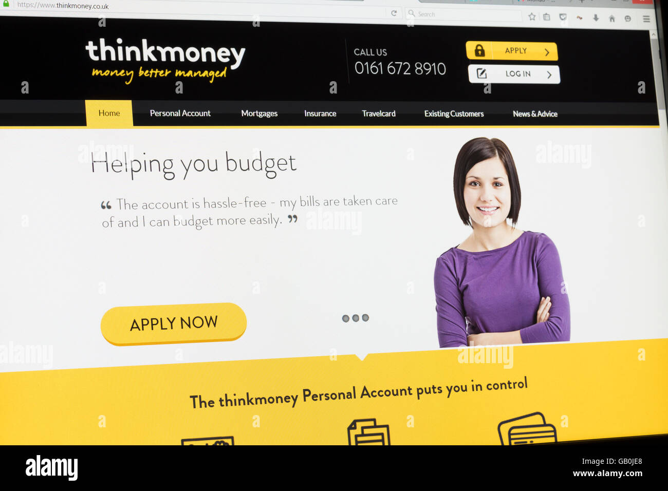 Screenshot of the Thinkmoney homepage Stock Photo - Alamy