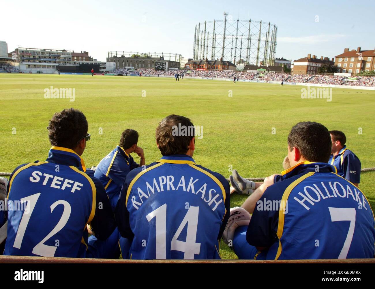 Surrey Lion's Mark Ramprakash (middle) and Adam Hollioake (right) wait ...