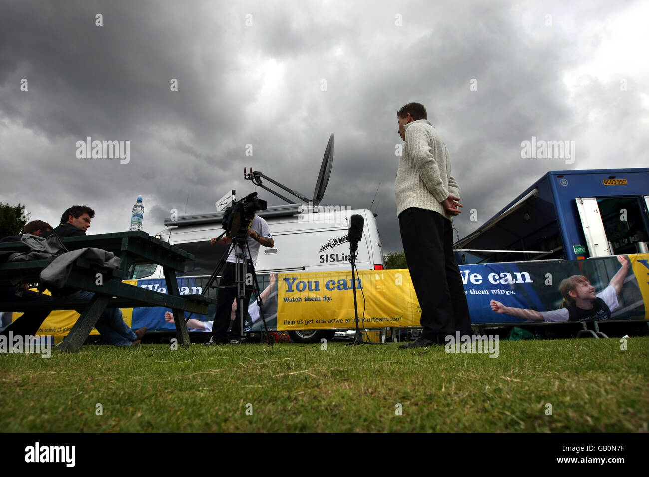 SIS van in the Broadcast compound at the GB Olympic athletics trials in ...