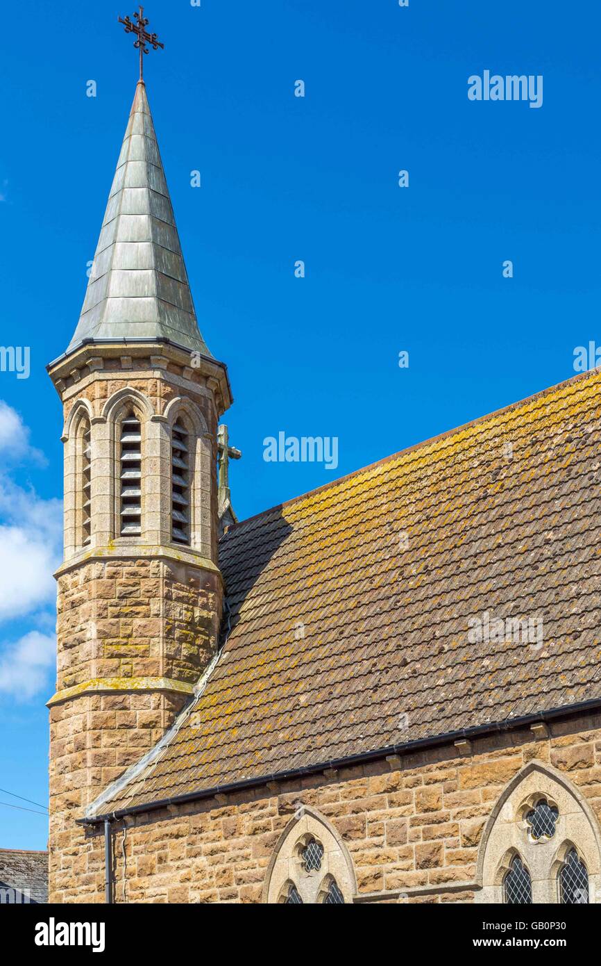 A church cross on a spire in St, Ives harbour in Cornwall, UK Stock ...