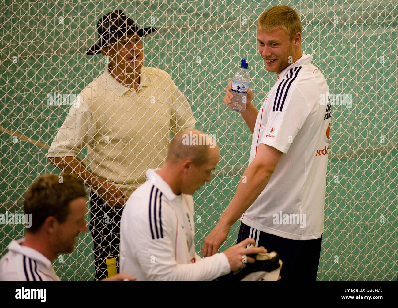 England's Andrew Flintoff (right) talks to former player Geoffrey ...